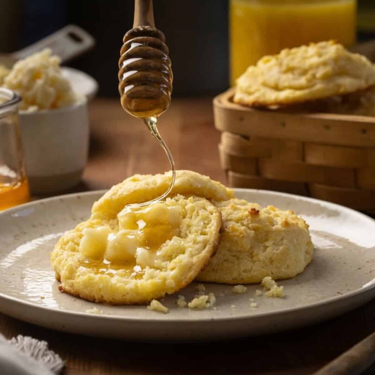 Flaky Honey Butter Biscuits – Easy Drop Cornmeal Biscuits