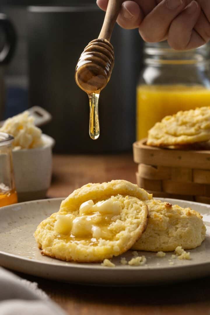 Flaky Honey Butter Biscuits – Easy Drop Cornmeal Biscuits