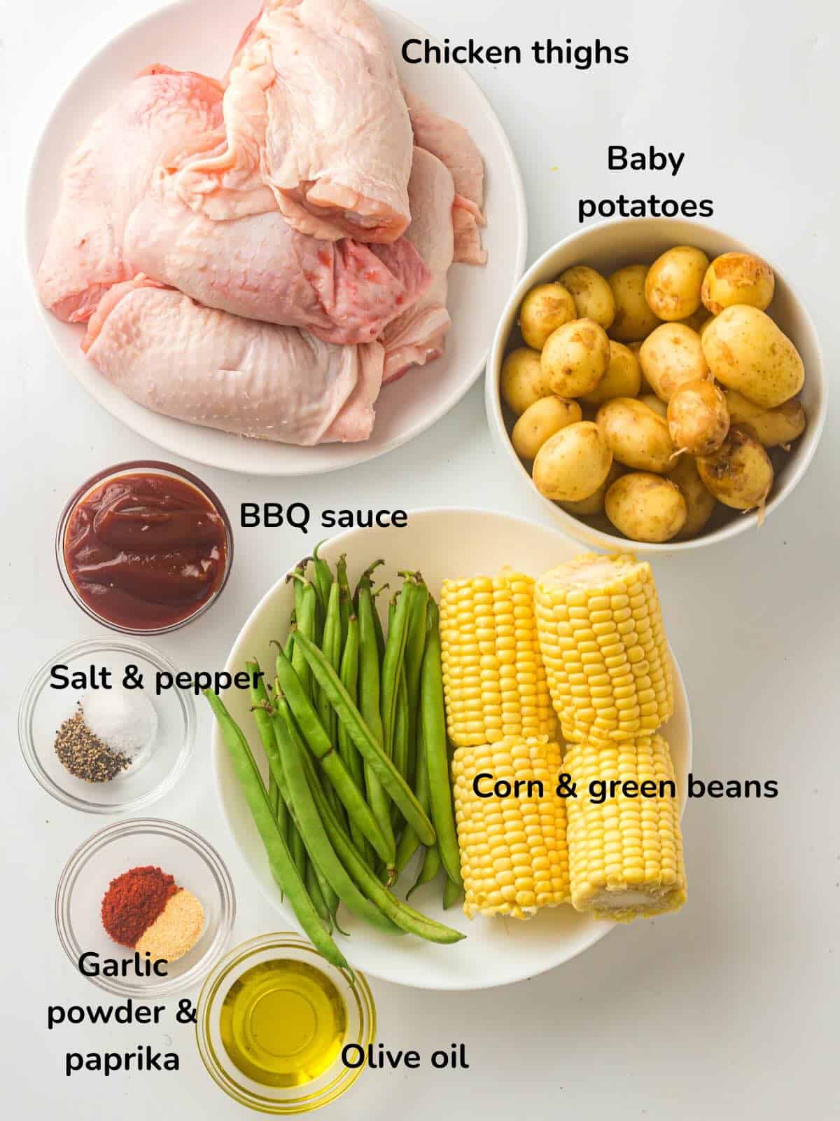 Sheet Pan BBQ Chicken Thighs with Potatoes & Veggies (Easy Dinner)